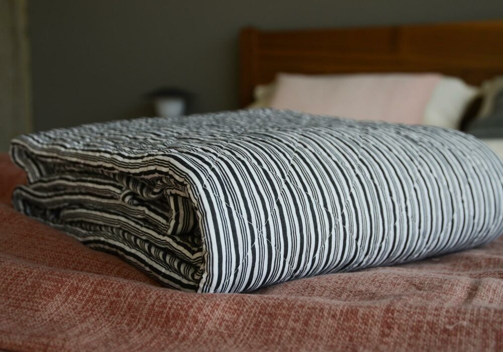 Black & White Stripe Quilted Throw | Natural Bed Company