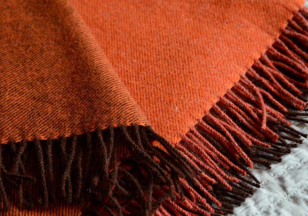 Orange Block Pure Wool Throw | Natural Bed Company