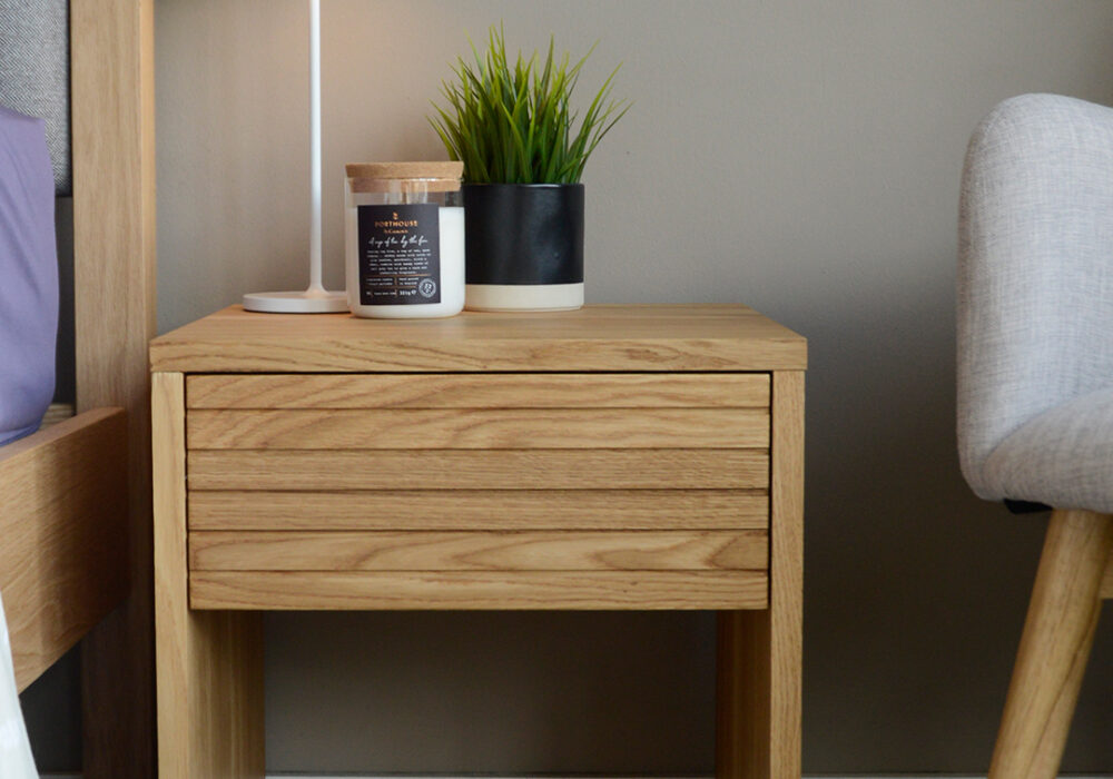 Solid Oak 1 Drawer Unit - Groove Effect Panel - Natural Bed Company