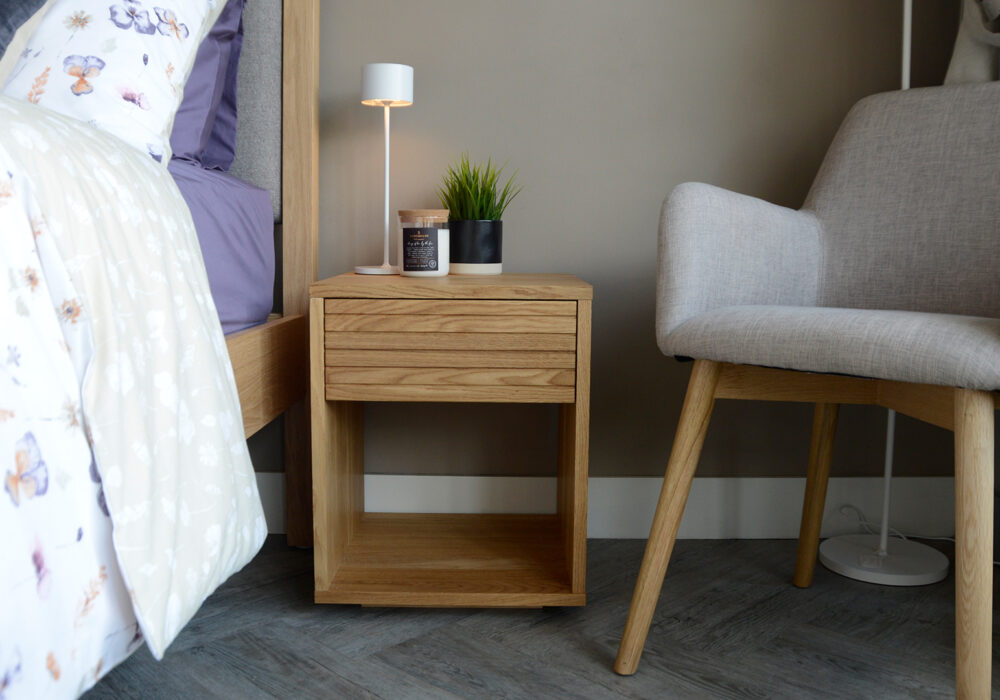 Solid Oak 1 Drawer Unit - Groove Effect Panel - Natural Bed Company