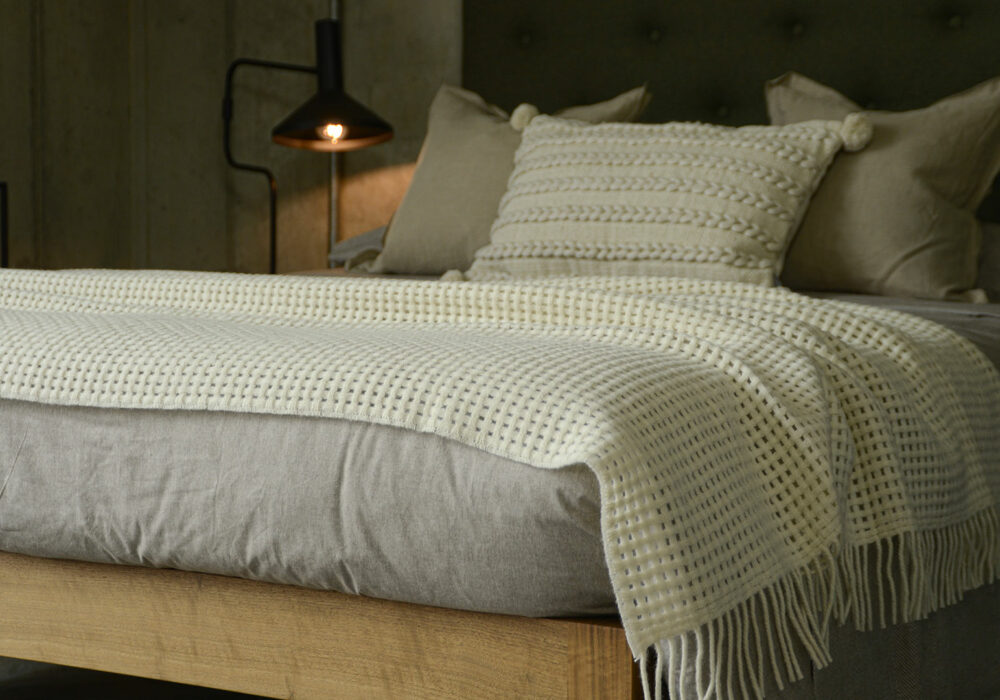 Luxury Recycled Wool Basket Weave Throws - Natural Bed Company