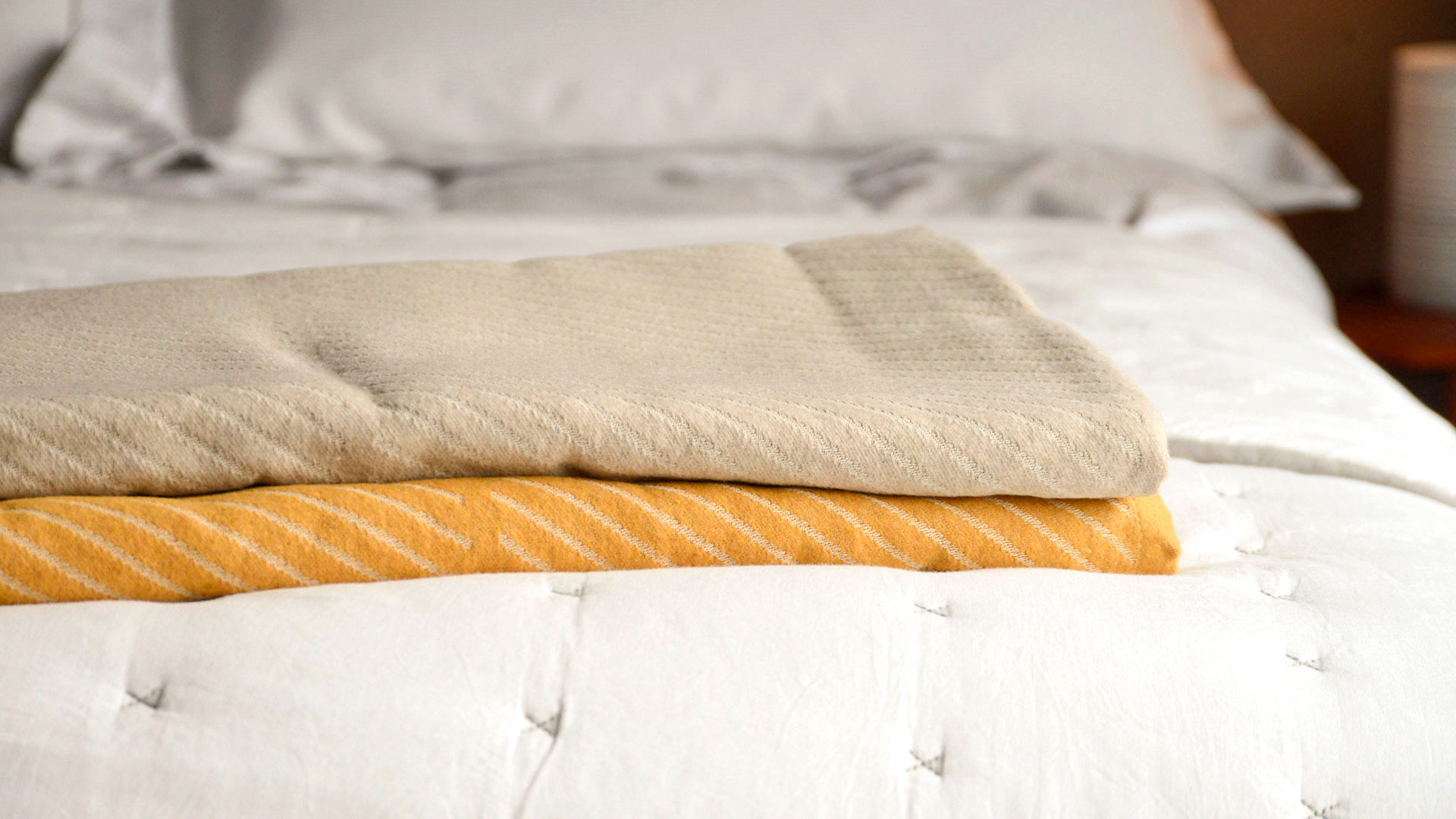Patterned Bedspreads | Beige or Ochre | Natural Bed Company