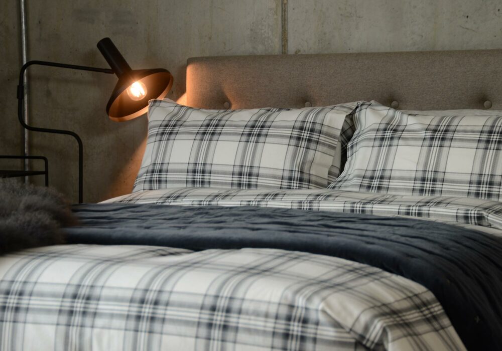 Grey Plaid Print | Brushed Cotton Duvet Set | Natural Bed Company