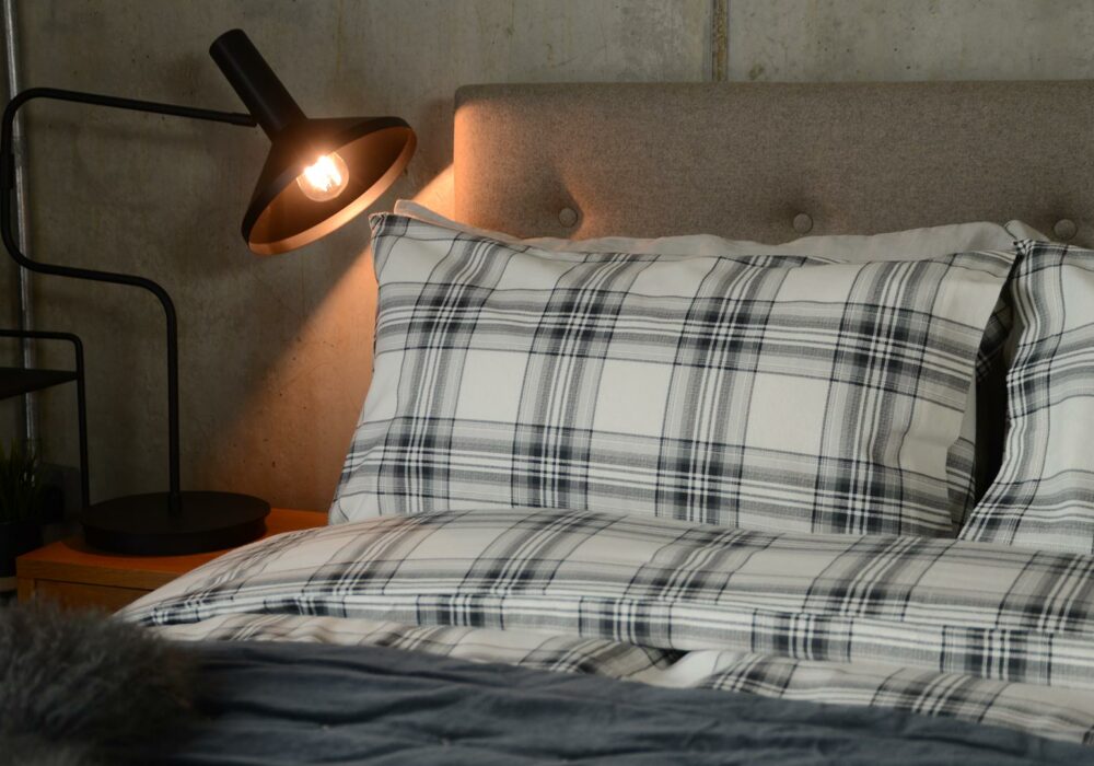 Grey Plaid Print | Brushed Cotton Duvet Set | Natural Bed Company