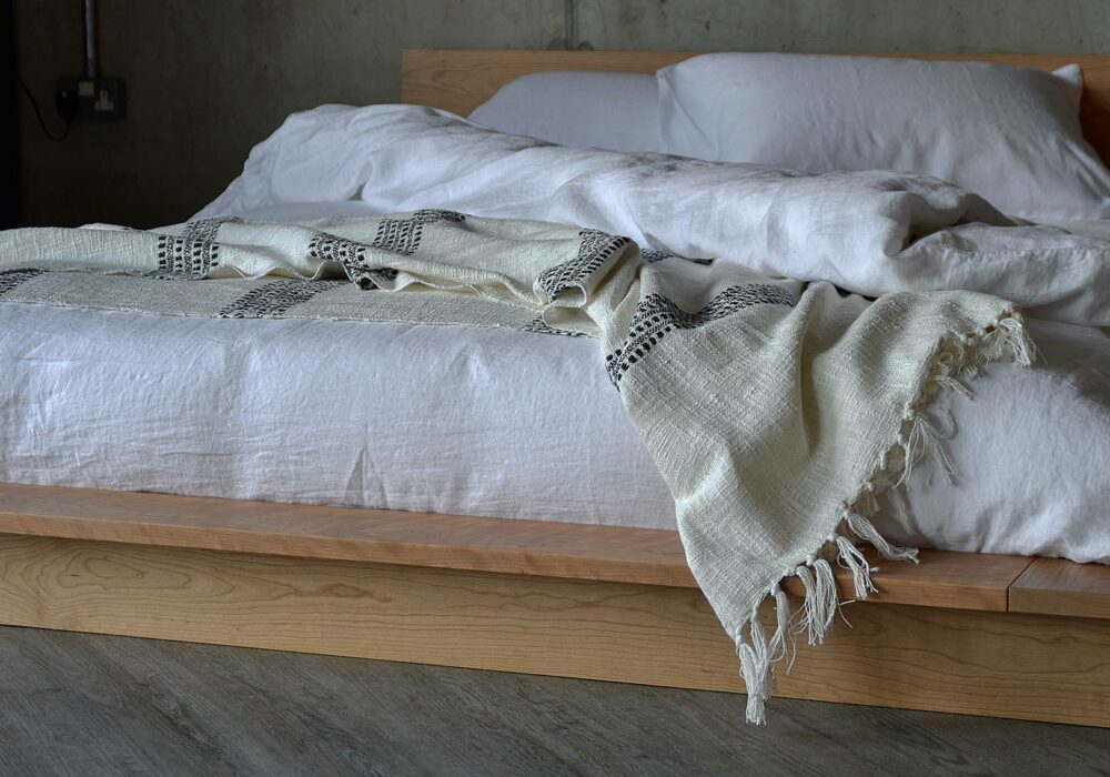 Open Weave Cotton Throw I Ivory & Black | Natural Bed Company