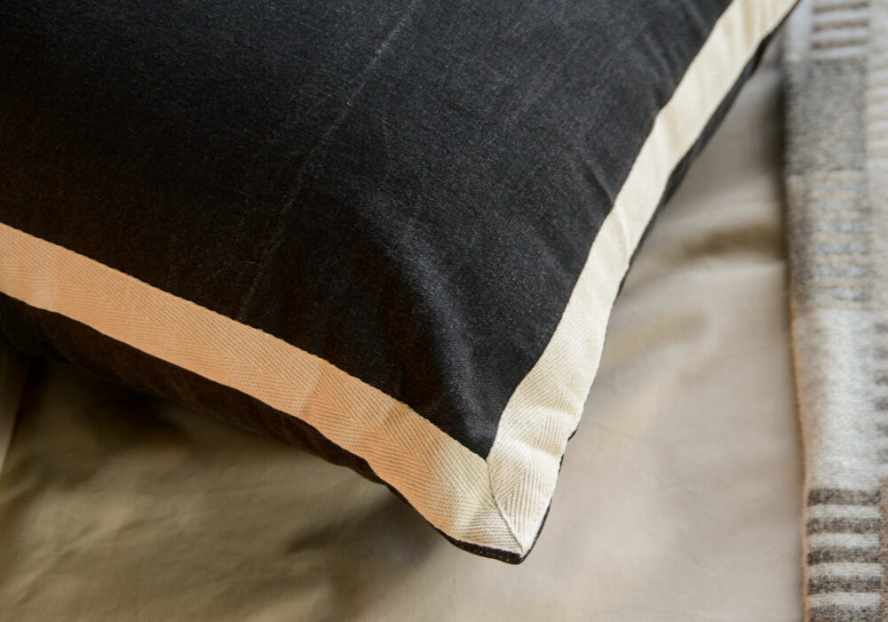 Black Textured Cushions with Ivory Border - Natural Bed Company