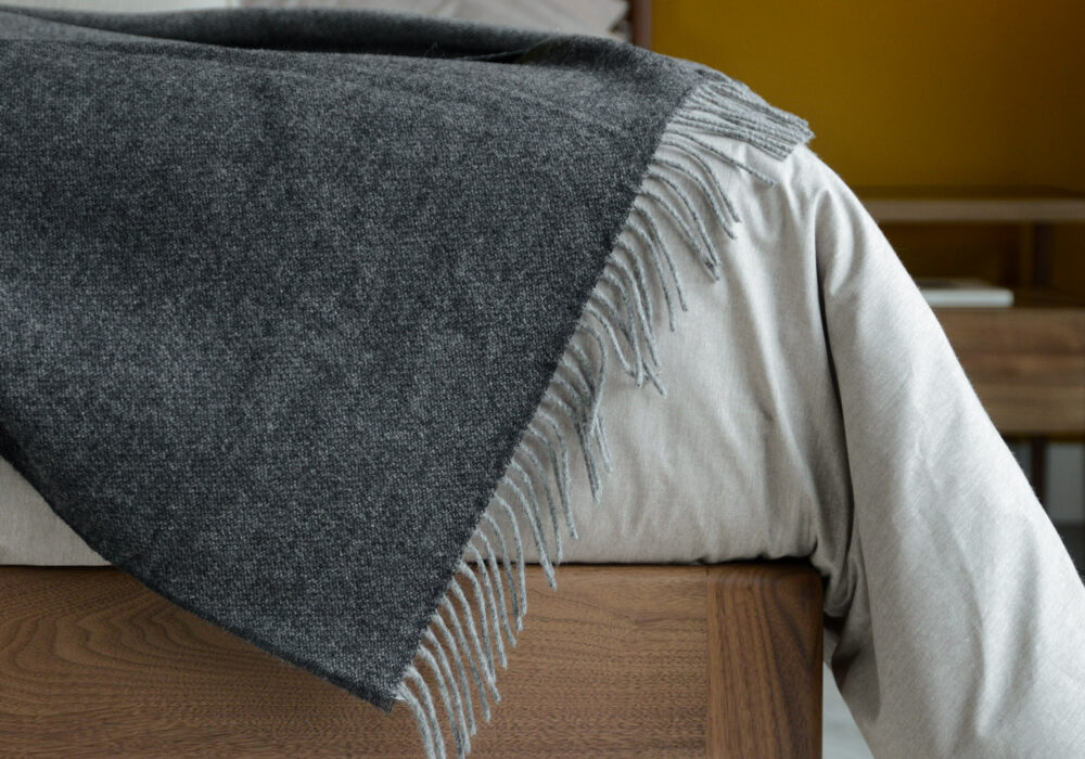 Dark Grey Reversible Wool Throw | Natural Bed Company