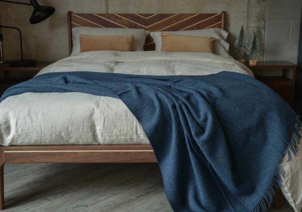 Deep Blue Pure Wool Throw | Natural Bed Company