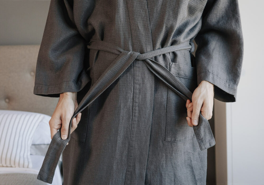 Unisex Linen Bath Robe | Dark Grey | Natural Bed Company