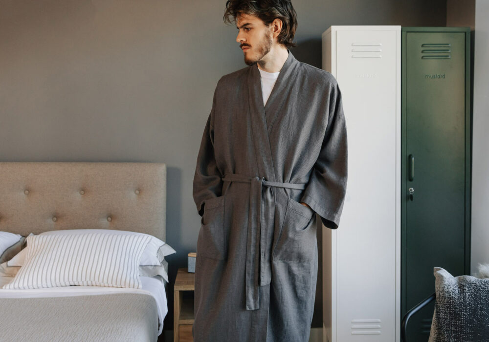 Unisex Linen Bath Robe | Dark Grey | Natural Bed Company