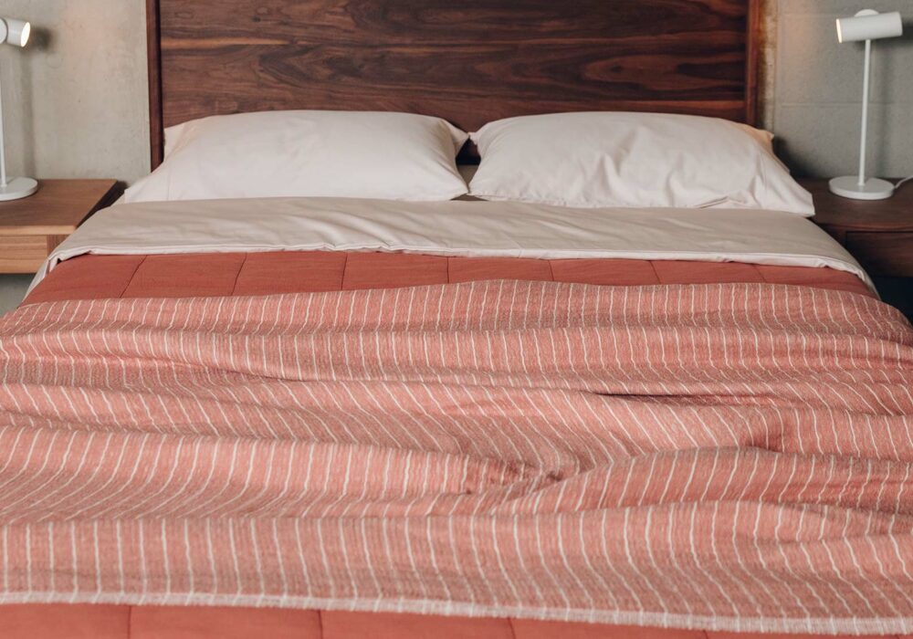 Cotton Striped Throws | Rust or Ivory | Natural Bed Company