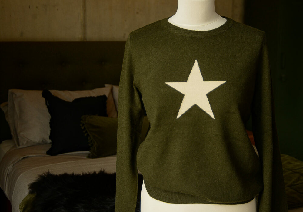 Olive Jumper with Star Motif | Lounge-wear | Natural Bed Company