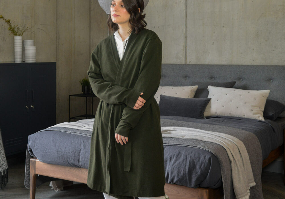 Knitted Robe in Dark Olive | Lounge-wear | Natural Bed Company