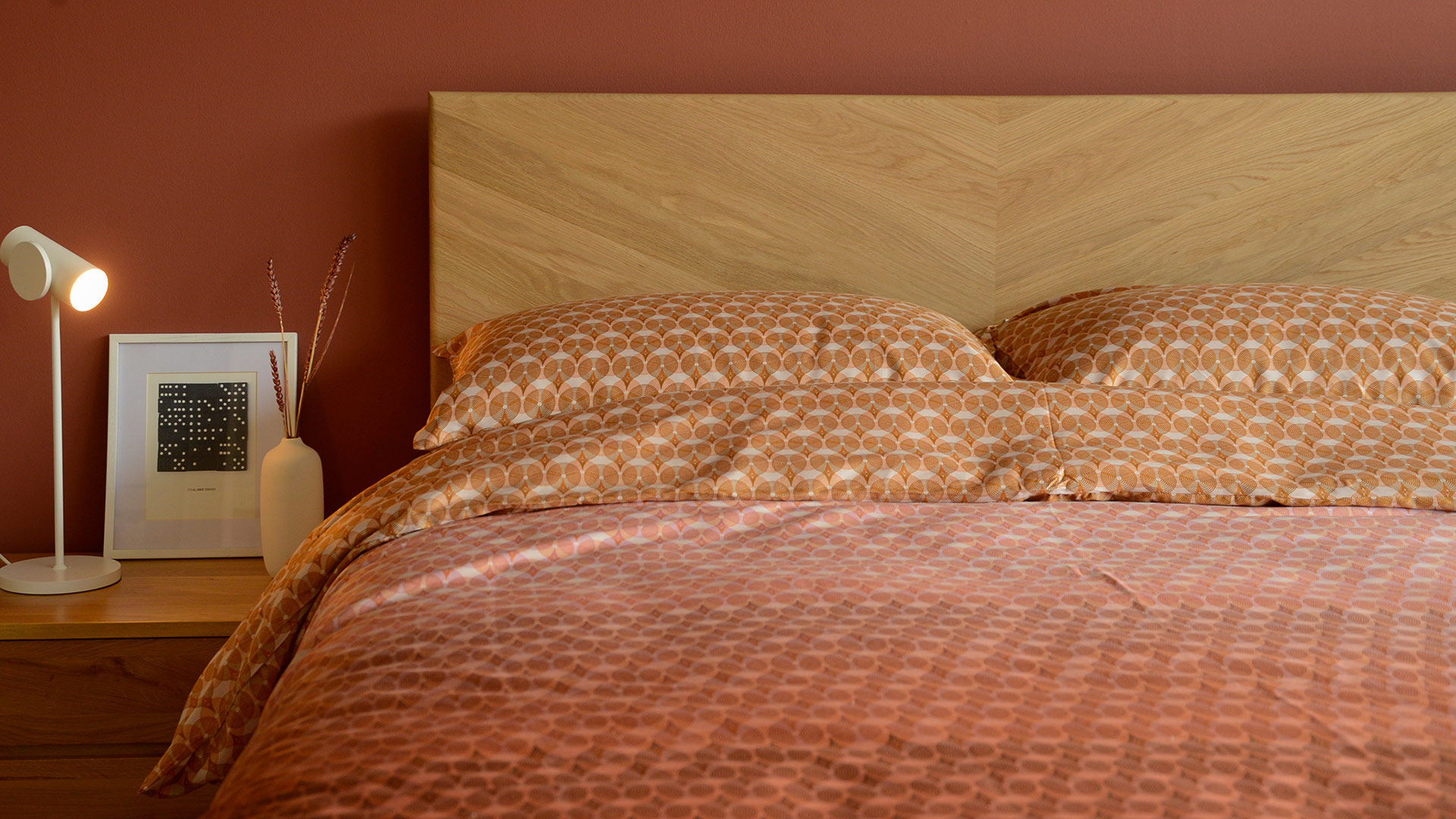 Circle Pattern Cotton Blend Bedding - Teal or Rust - Natural Bed Company