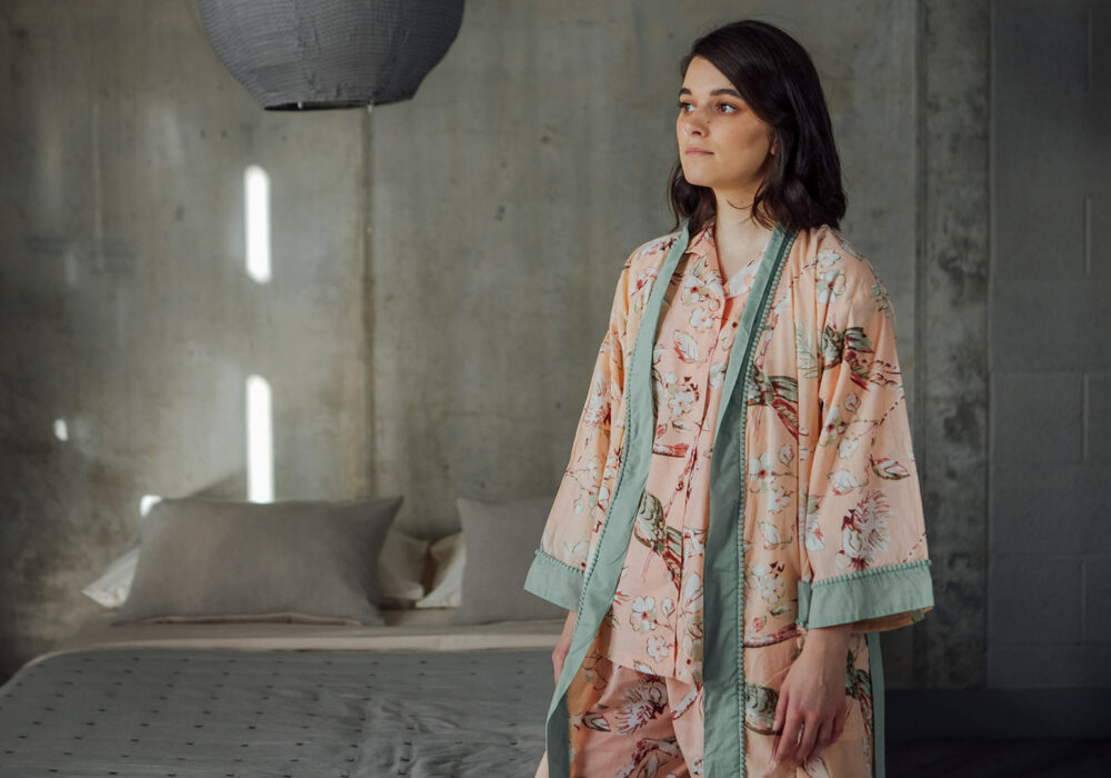 Floral Print Dressing Gown | Peach Robe | Natural Bed Company