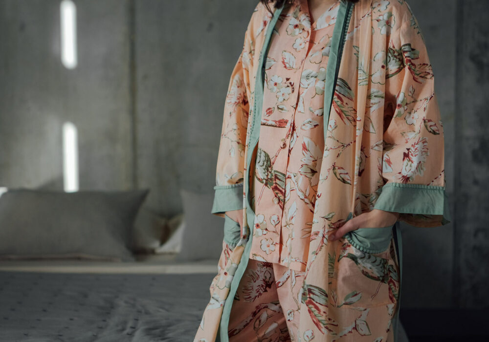 Floral Print Dressing Gown | Peach Robe | Natural Bed Company