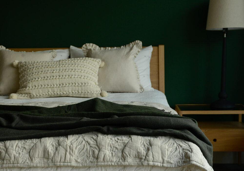 Green Pure Wool Throw | Dark Fir Green | Natural Bed Company