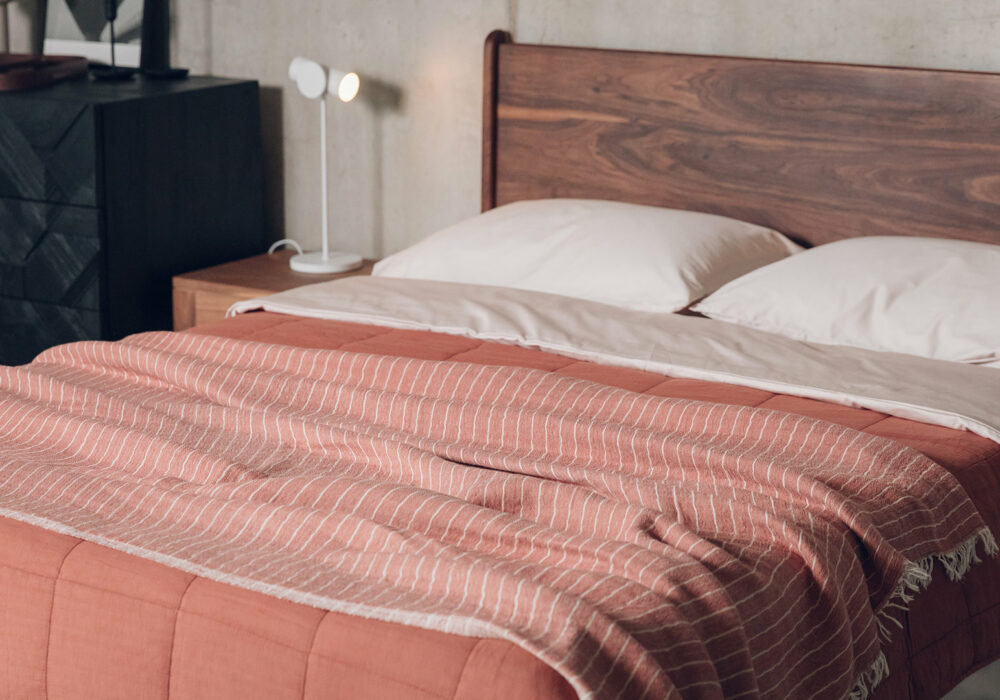 Cotton Striped Throws | Rust or Ivory | Natural Bed Company