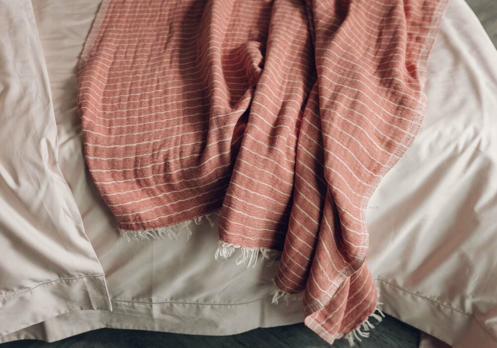 Cotton Striped Throws | Rust or Ivory | Natural Bed Company