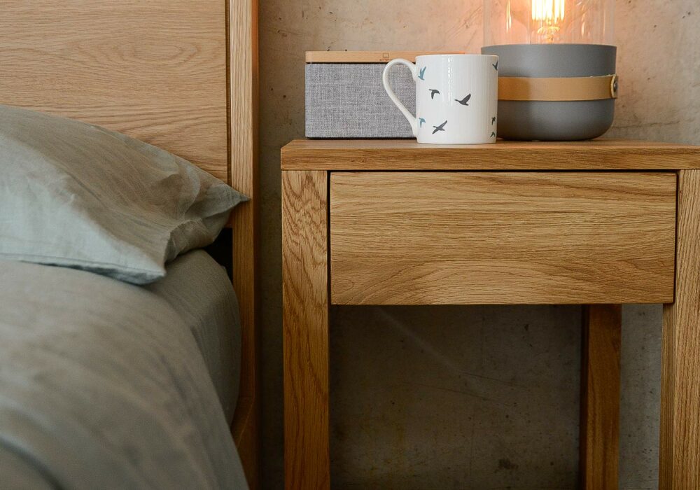 Two Tier Solid Oak Nightstand - Natural Bed Company