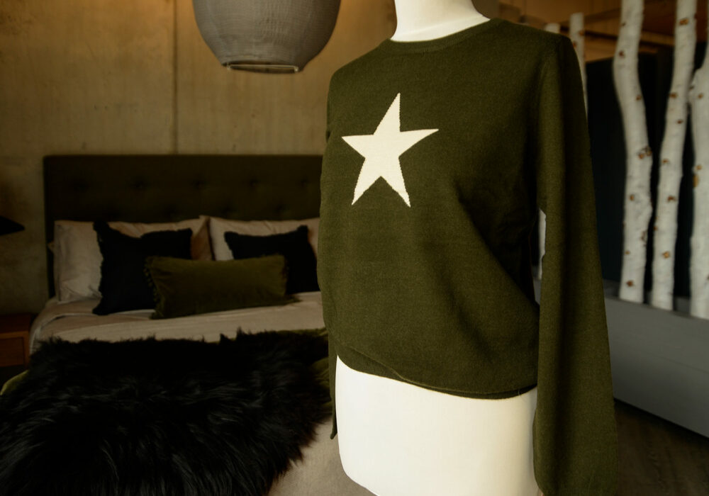 Olive Jumper with Star Motif | Lounge-wear | Natural Bed Company