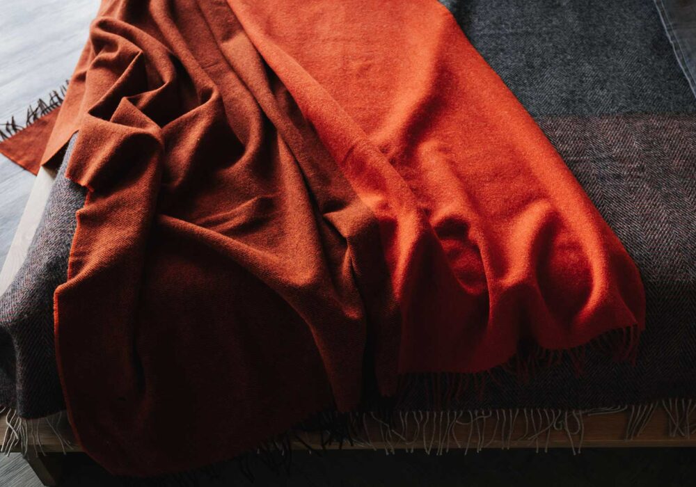 Orange Block Pure Wool Throw | Natural Bed Company