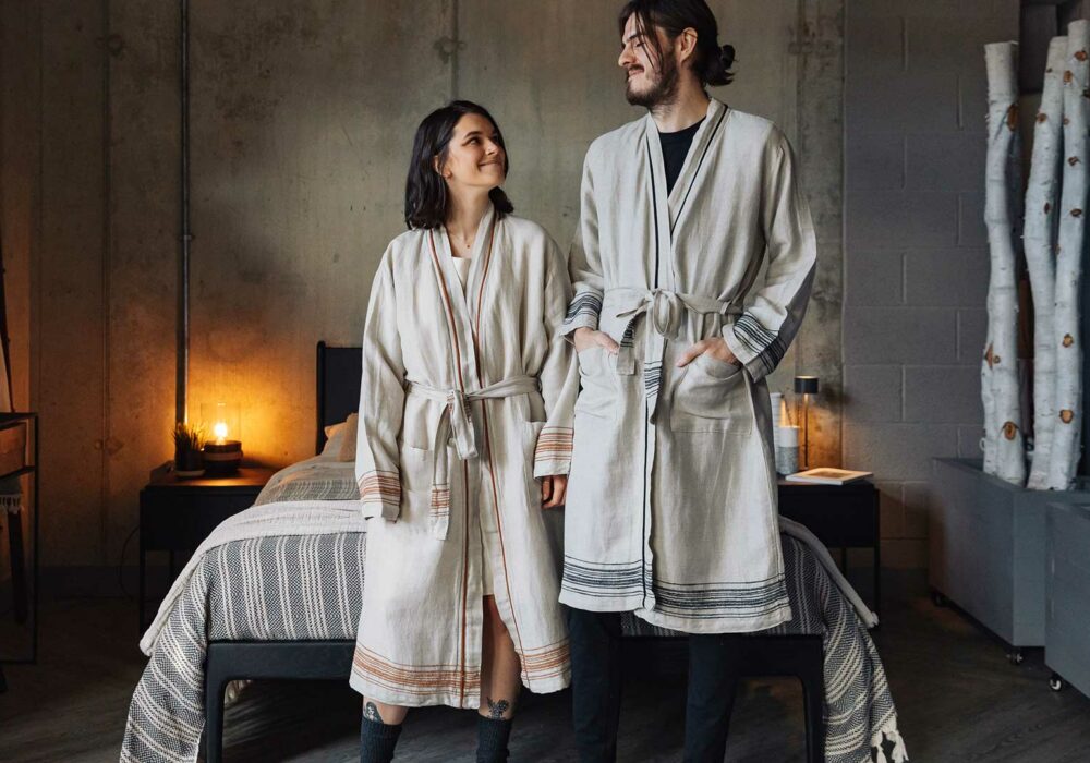 Relaxed Linen Robe - Black or Rust - Natural Bed Company