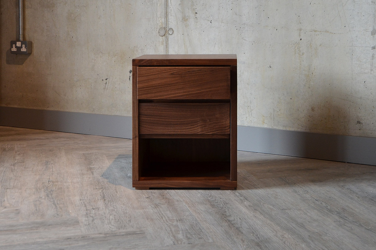 Walnut Two Drawer Bedside Unit | Cube | Natural Bed Company