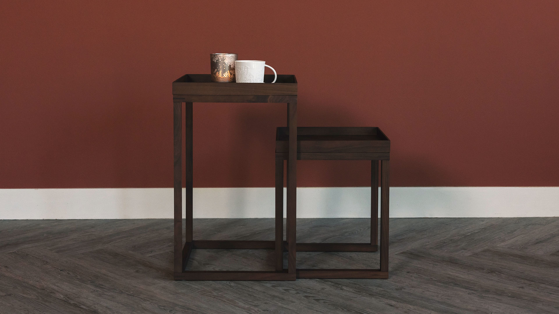 Modern Walnut Nest of Tables