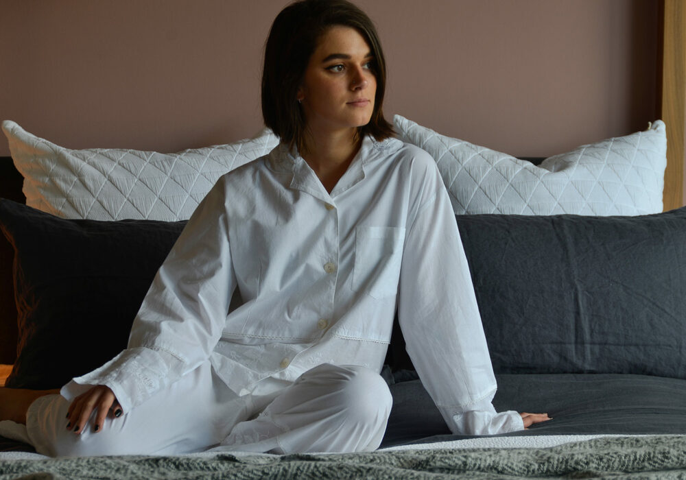 White Rose Embroidered Pyjamas | Natural Bed Company