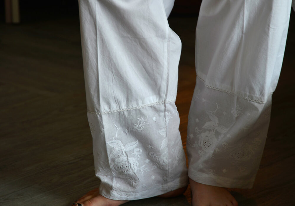 White Rose Embroidered Pyjamas | Natural Bed Company